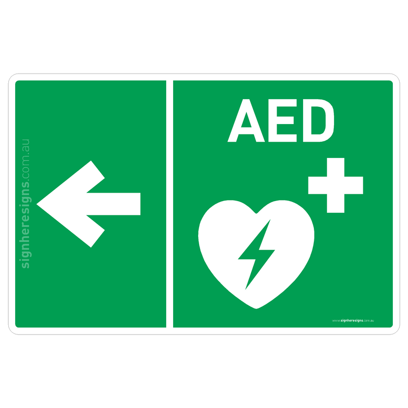 AED (Left Arrow) Sign - First Aid & Safety Sign – Sign Here Signs