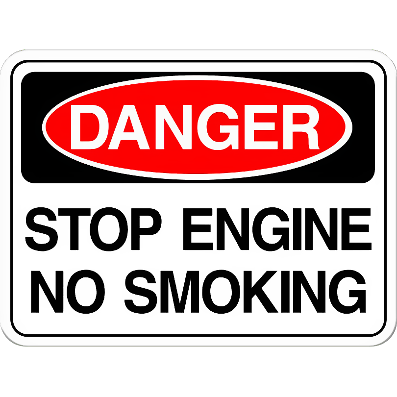 Danger: Stop Engine, No Smoking | Sign Here Signs | Buy Now
